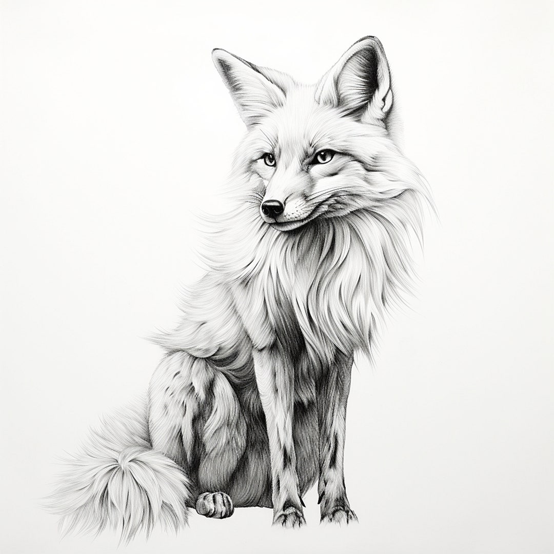 Realistic Fine Line Fox Illustration, Printable Wildlife Animal Clip ...