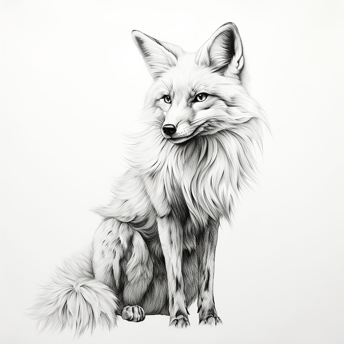 Realistic Fine Line Fox Illustration, Printable Wildlife Animal Clip ...