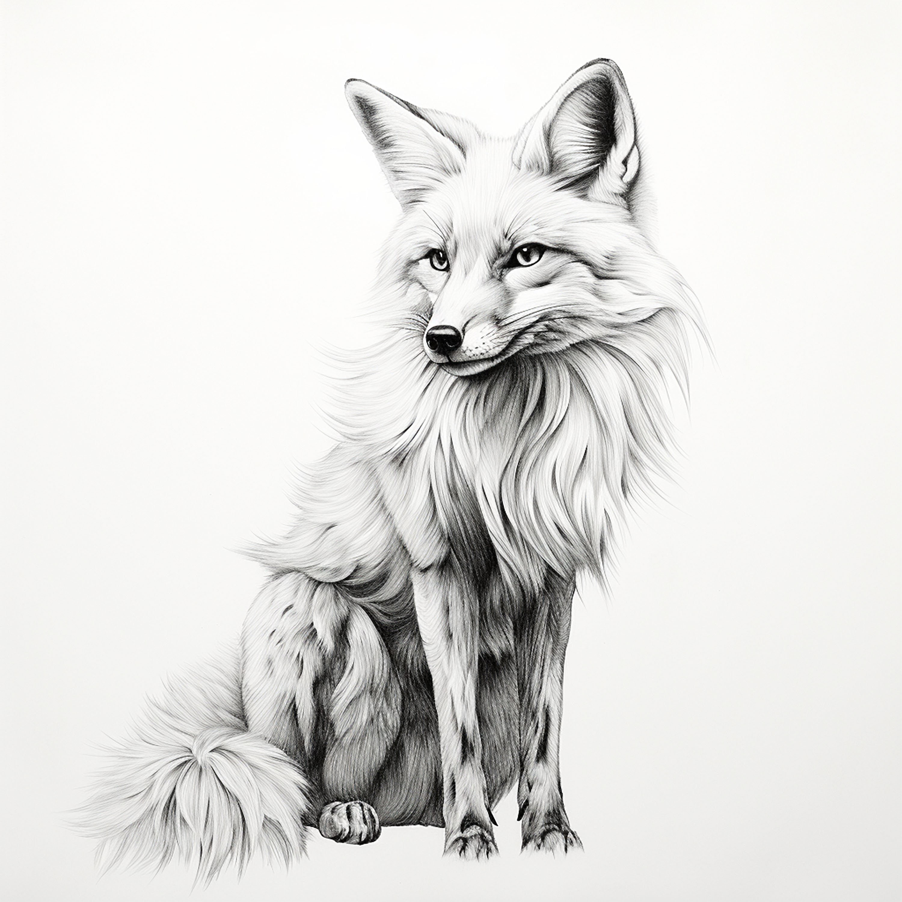 Realistic Fine Line Fox Illustration, Printable Wildlife Animal Clip ...