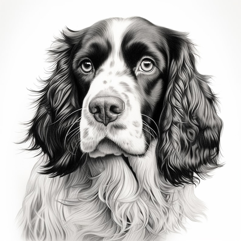 English Springer Spaniel Portrait Clipart: Dog Stencil, Tattoo, Logo ...