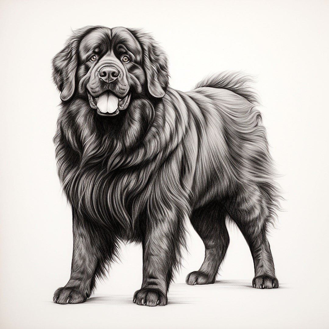 Newfoundland Printable Pet Portrait, Dog Clip Art for Sticker, Stencil ...