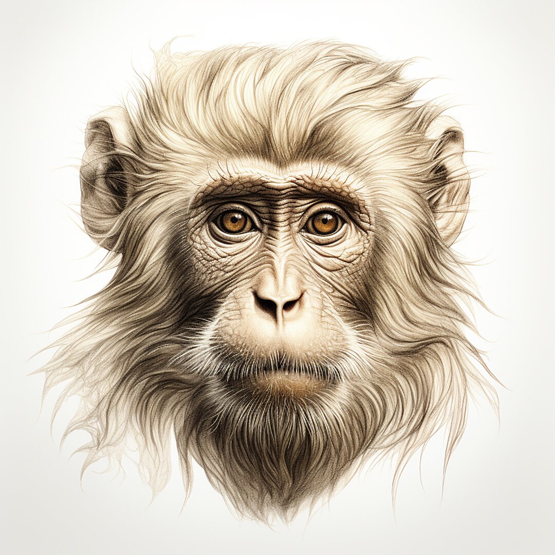 Macaque Monkey Fine Line Art: Wildlife Portrait, Stencil, Tattoo ...