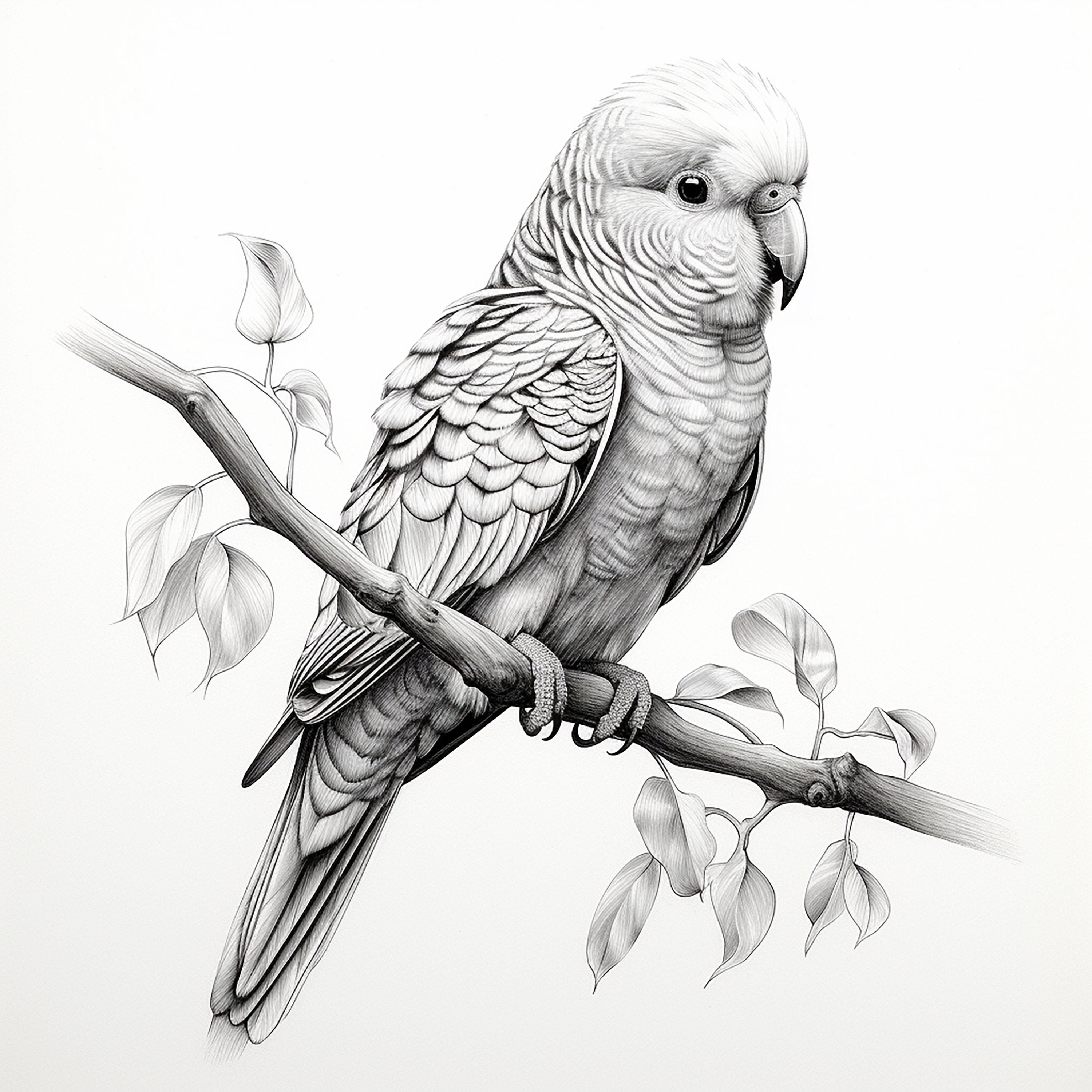 Budgerigar Fine Line Bird Portrait, Printable Budgie Bird Image for ...