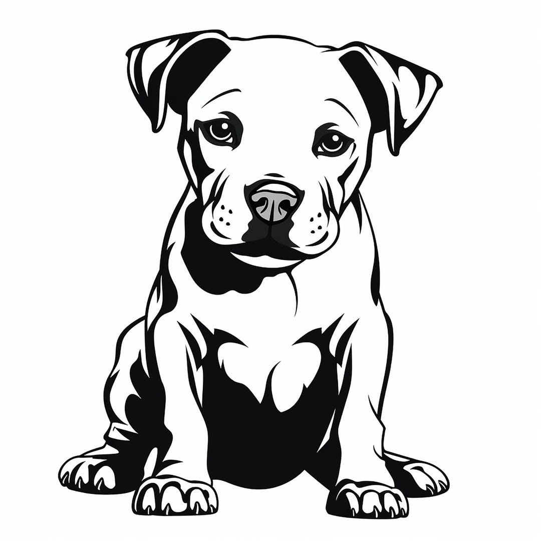 Pitbull Puppy Black Line Art: Printable Dog Illustration (digital ...