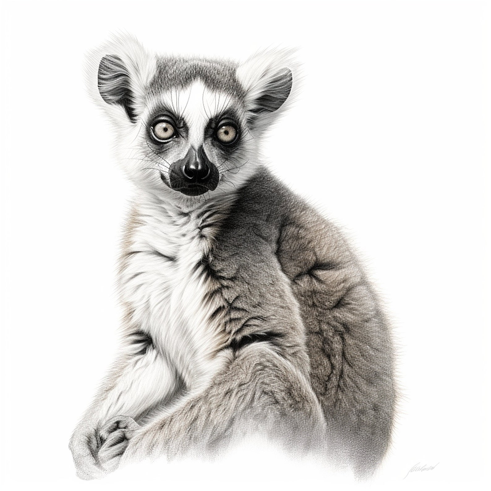 Realistic Ring Tailed Lemur Portrait, Printable Clip Art Illustration ...
