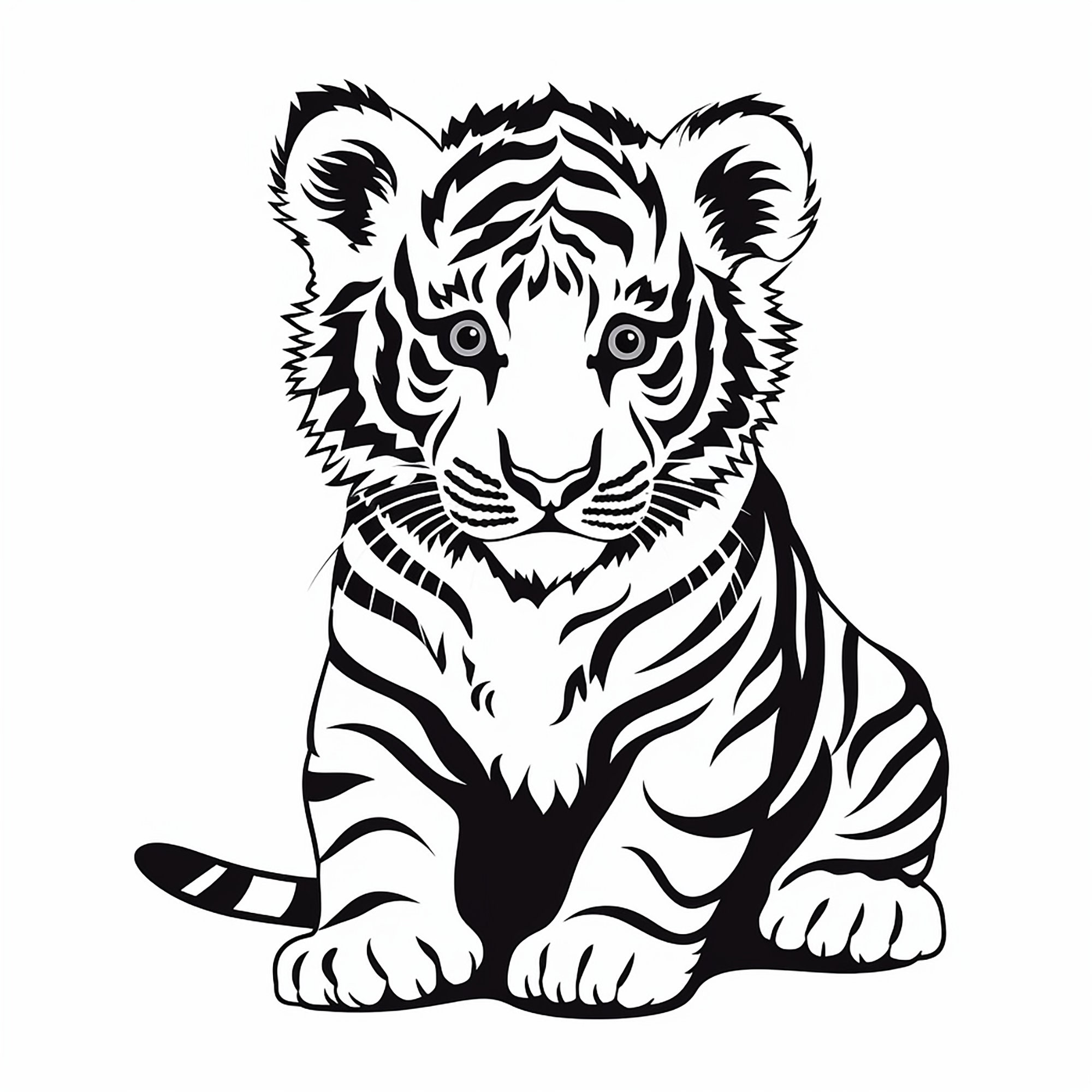 Baby Tiger Solid Line Clip Art Illustration, Simple Wildlife Animal ...