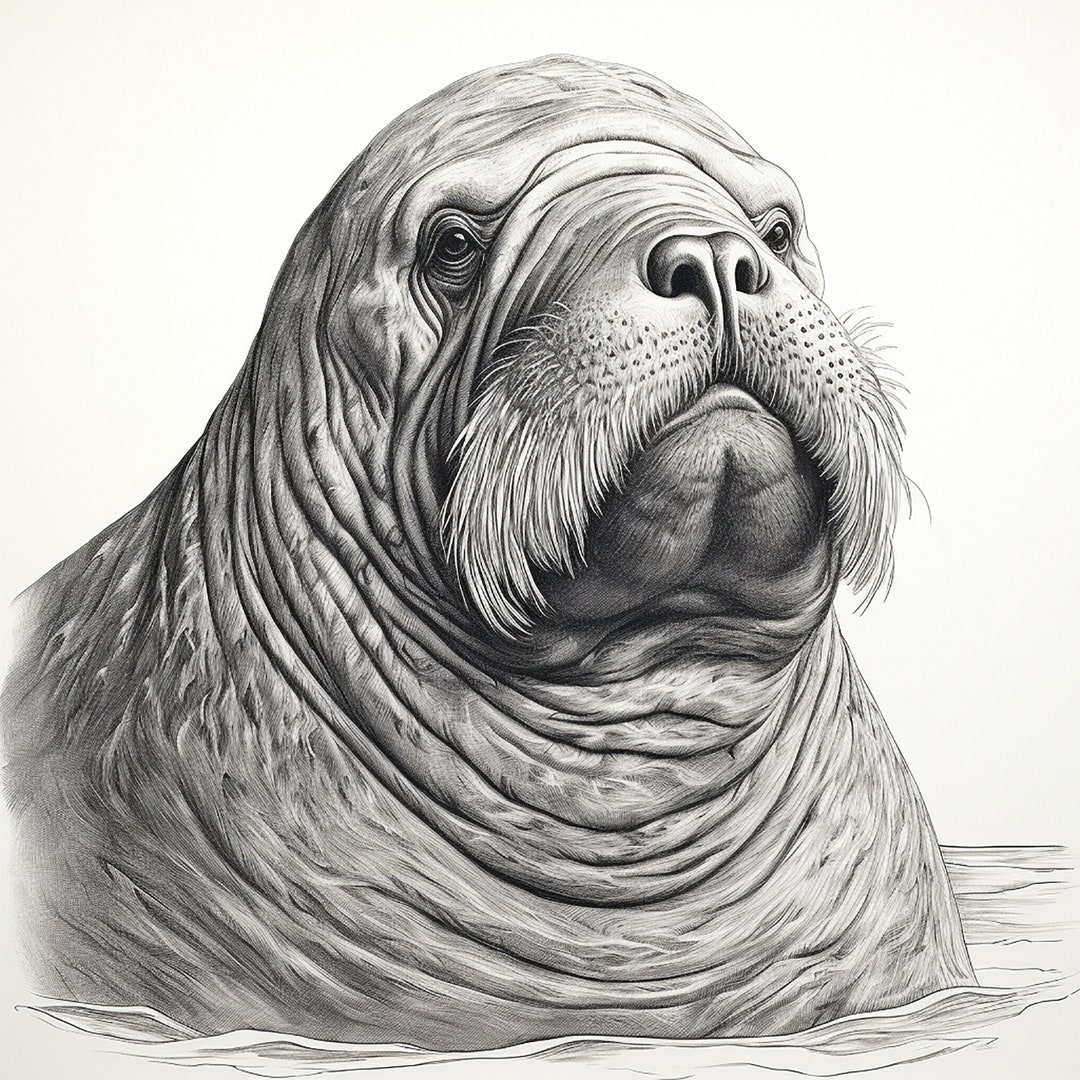Walrus Realistic Portrait: Wildlife Animal Illustration (PNG, JPEG) - Etsy