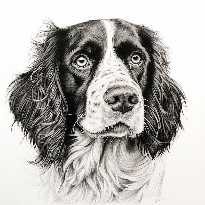 English Springer Spaniel Pet Portrait Clip Art, Printable Dog ...