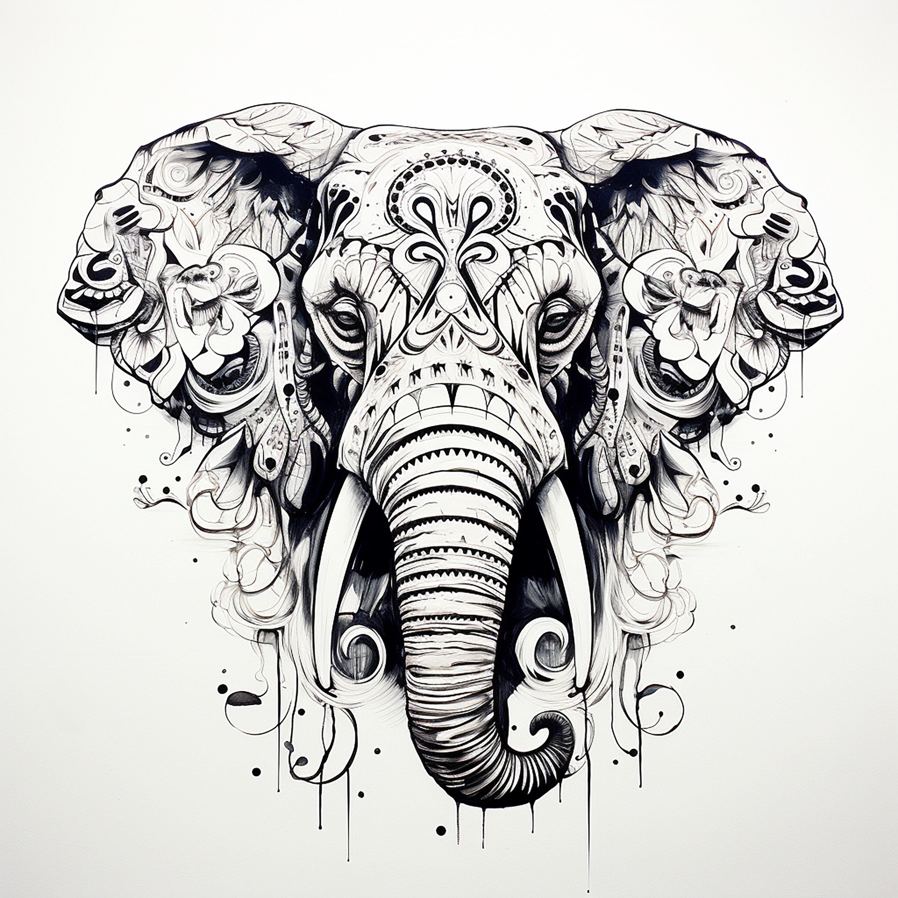 Detailed Abstract Elephant Clip Art, Printable Commercial Wildlife ...