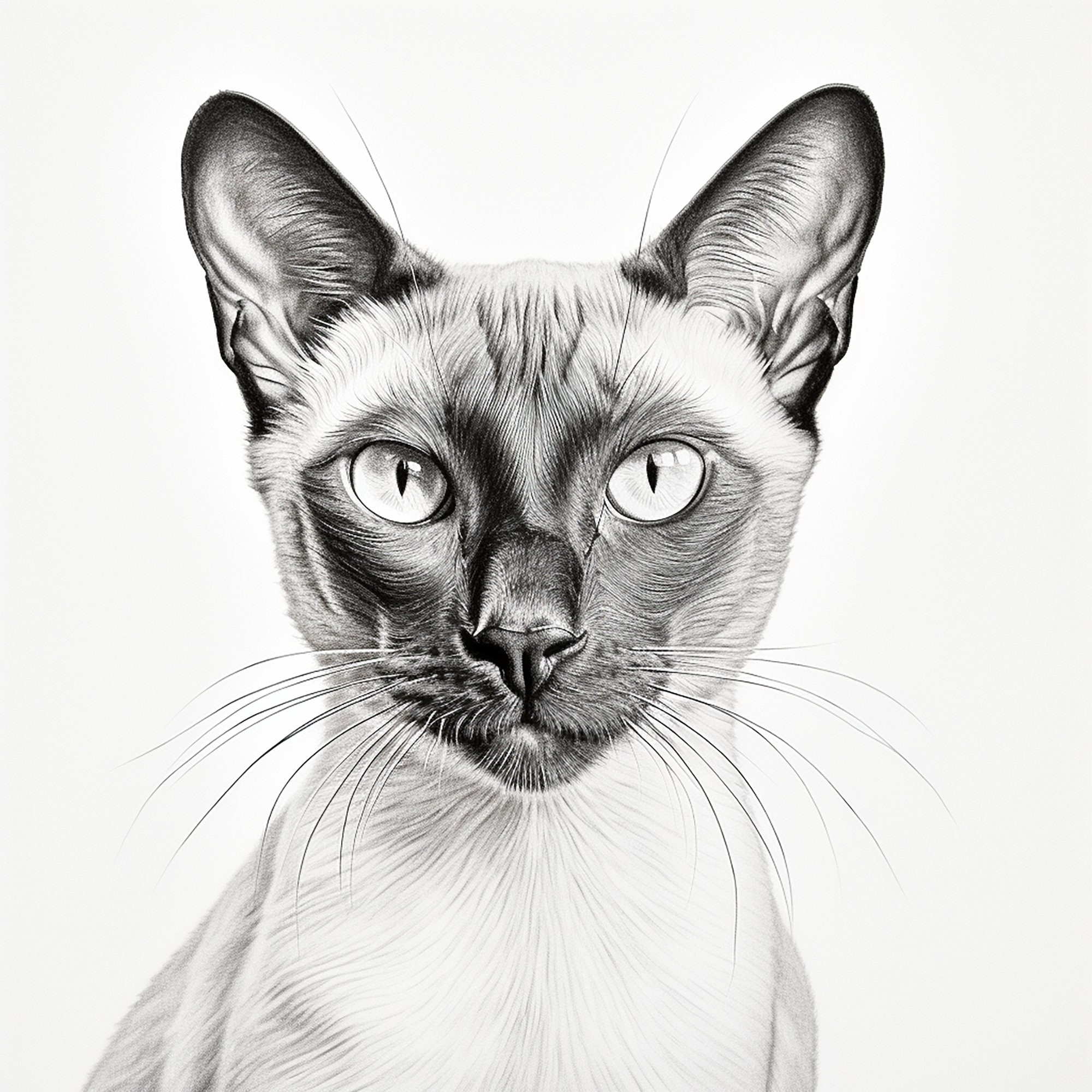 Siamese Cat Fine Line Pet Portrait Animal Pencil - Etsy