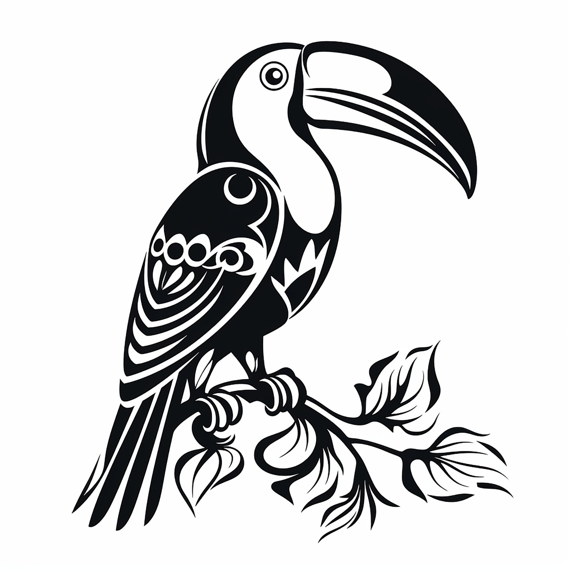 Toucan Bird Clip Art Illustration, Black and White Wildlife Animal ...