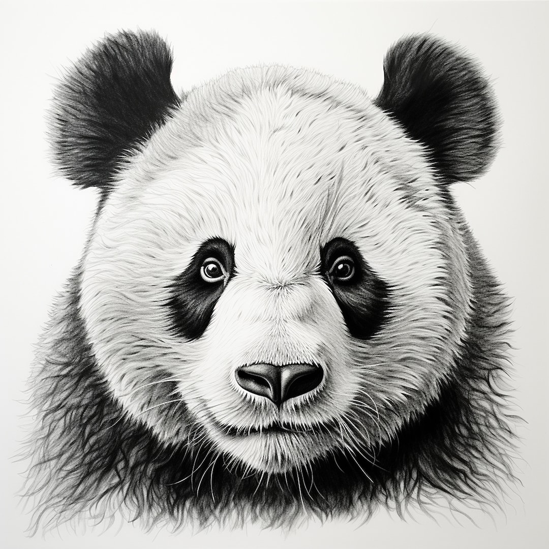 Panda Bear Fine Line Realistic Sketch, Printable Commercial Wildlife ...
