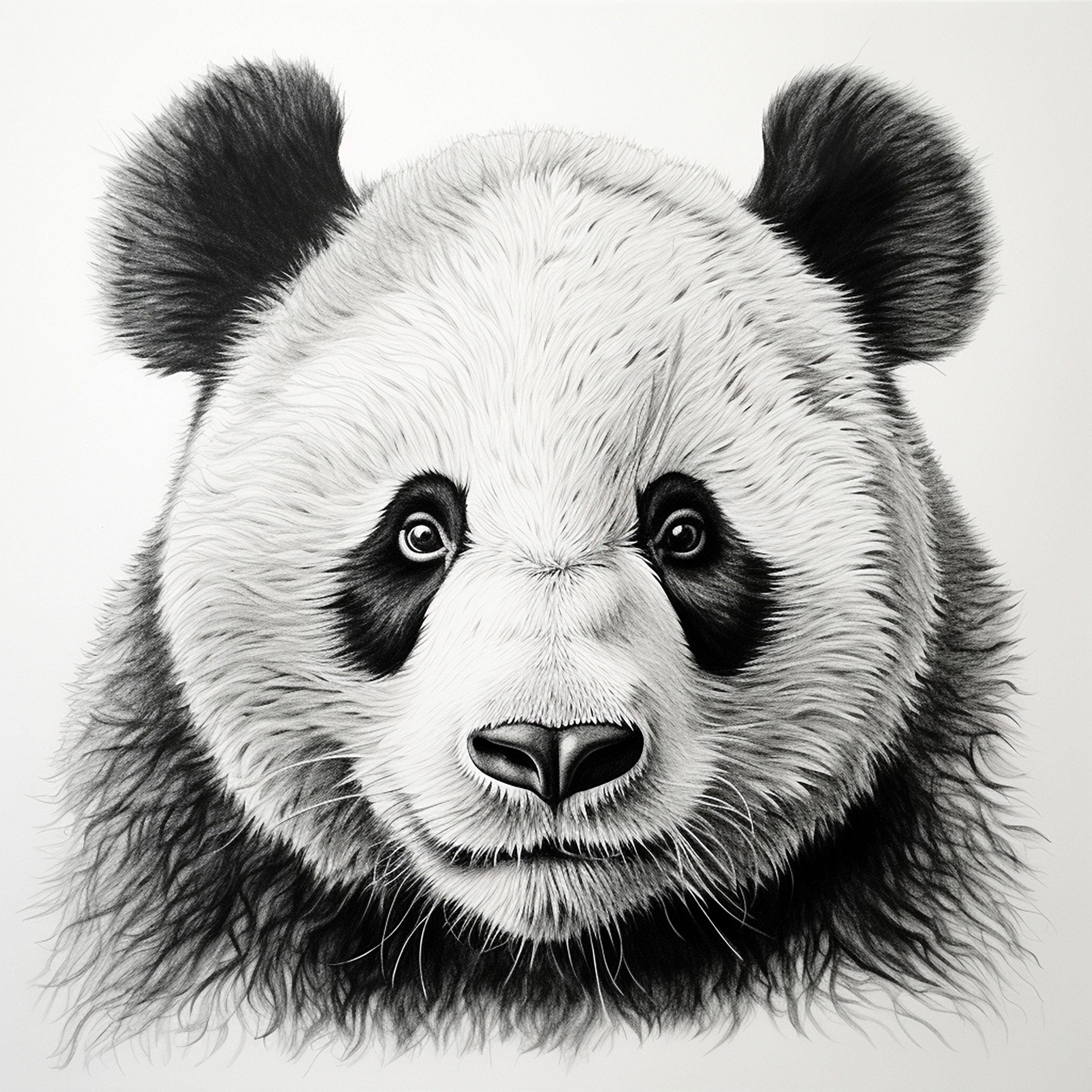 Panda Bear Fine Line Realistic Sketch, Printable Commercial Wildlife ...