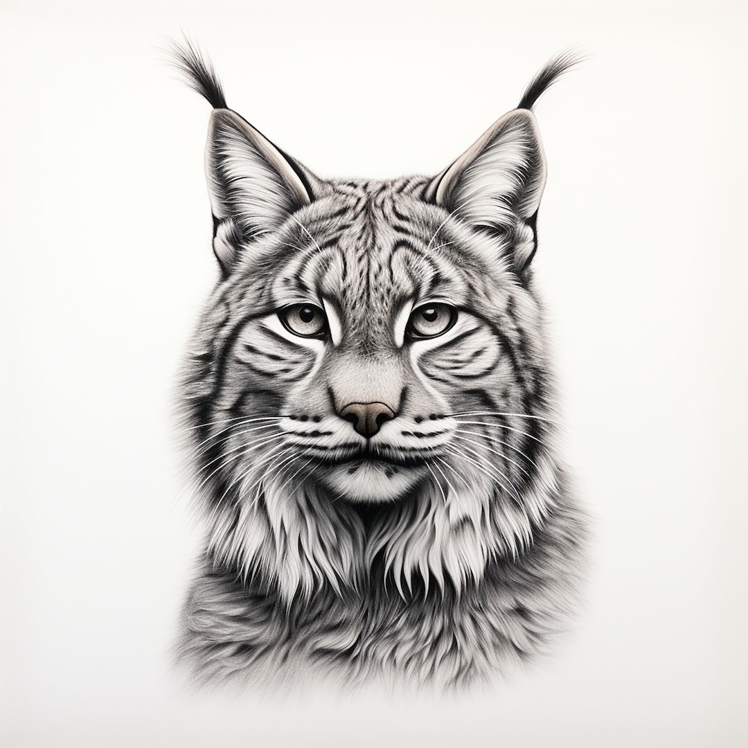 Bobcat Fine Line Realistic Clip Art, Printable Wildlife Cat Image for ...