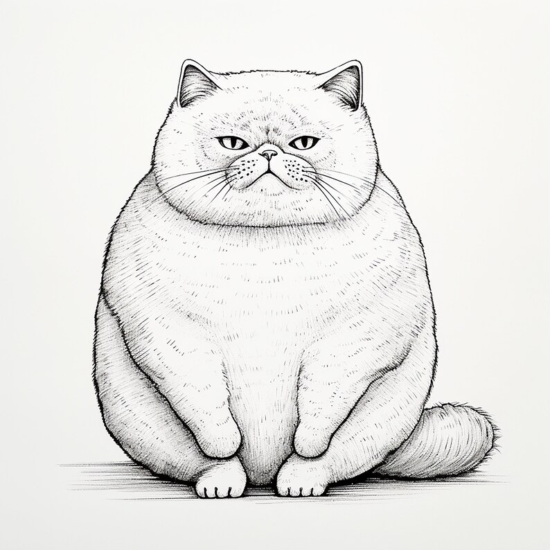 Fat & Grumpy Cat, Pet Portrait Clip Art Illustration - Etsy