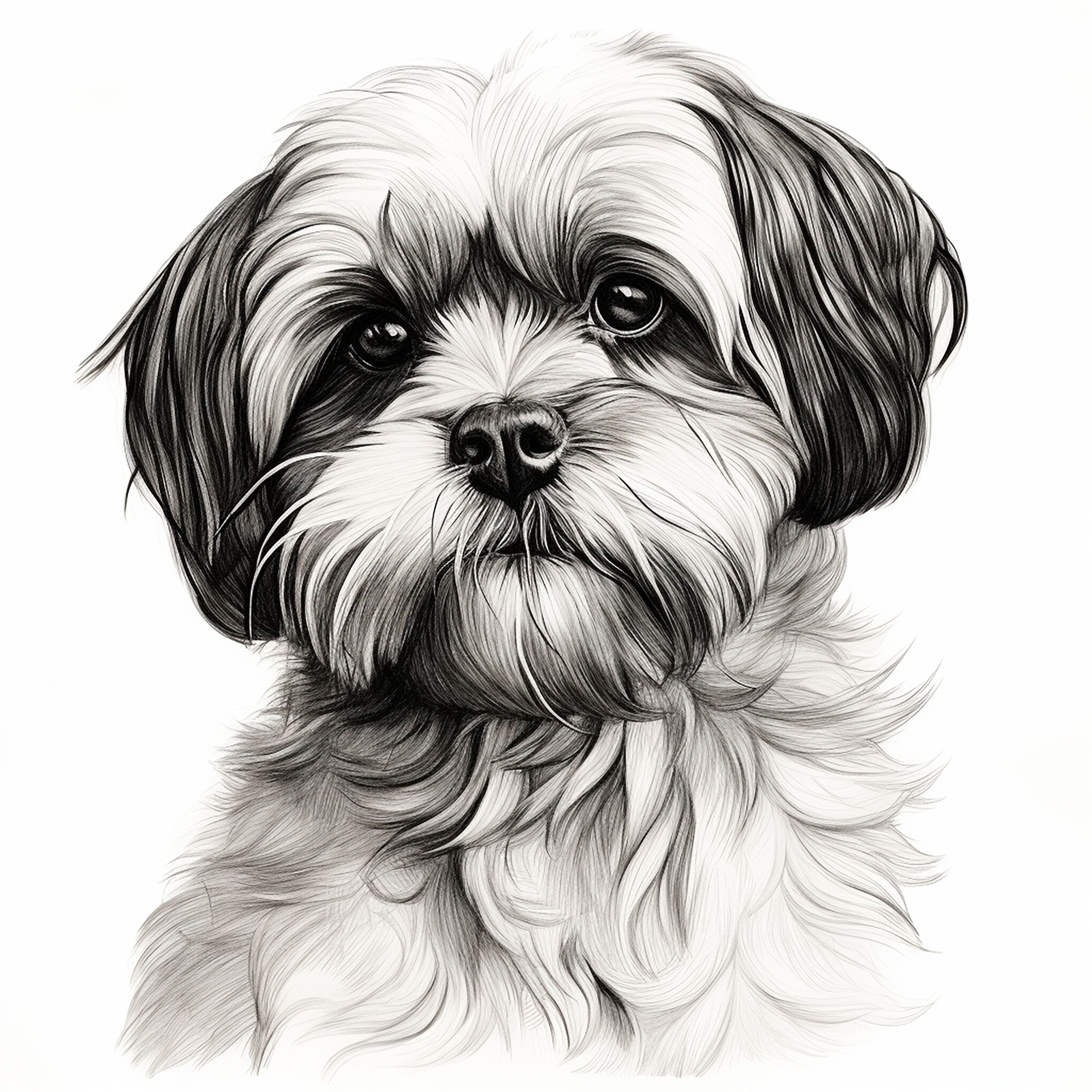 Shih Tzu Fine Line Pet Portrait, Printable Dog Image for Sticker ...