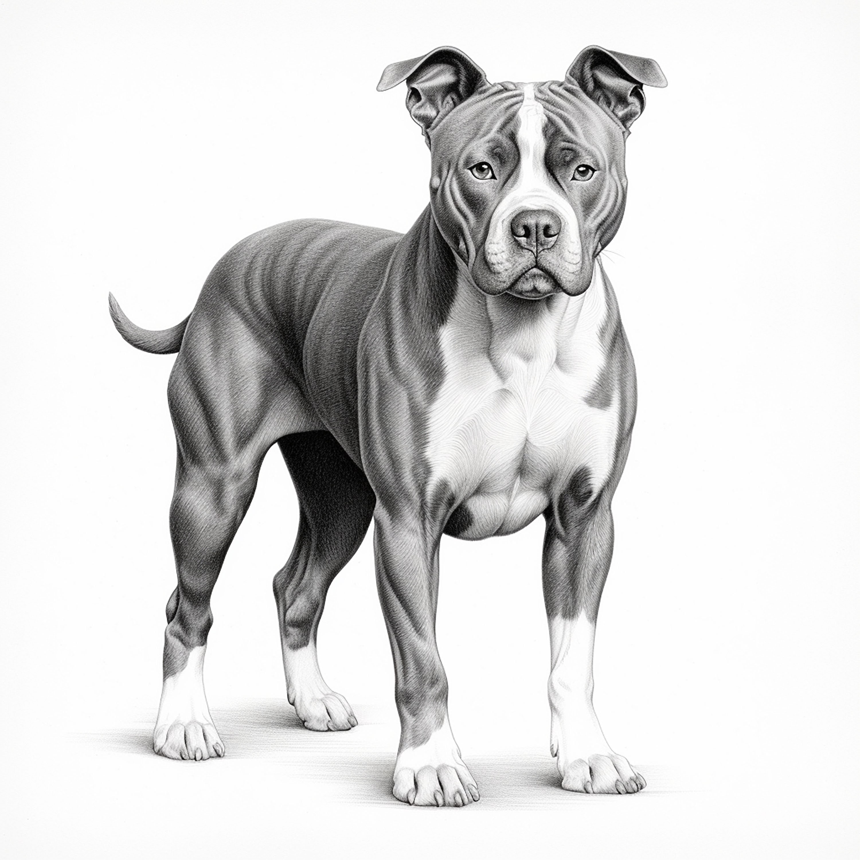 American Staffordshire Terrier Fine Line Drawing, Printable Commercial ...