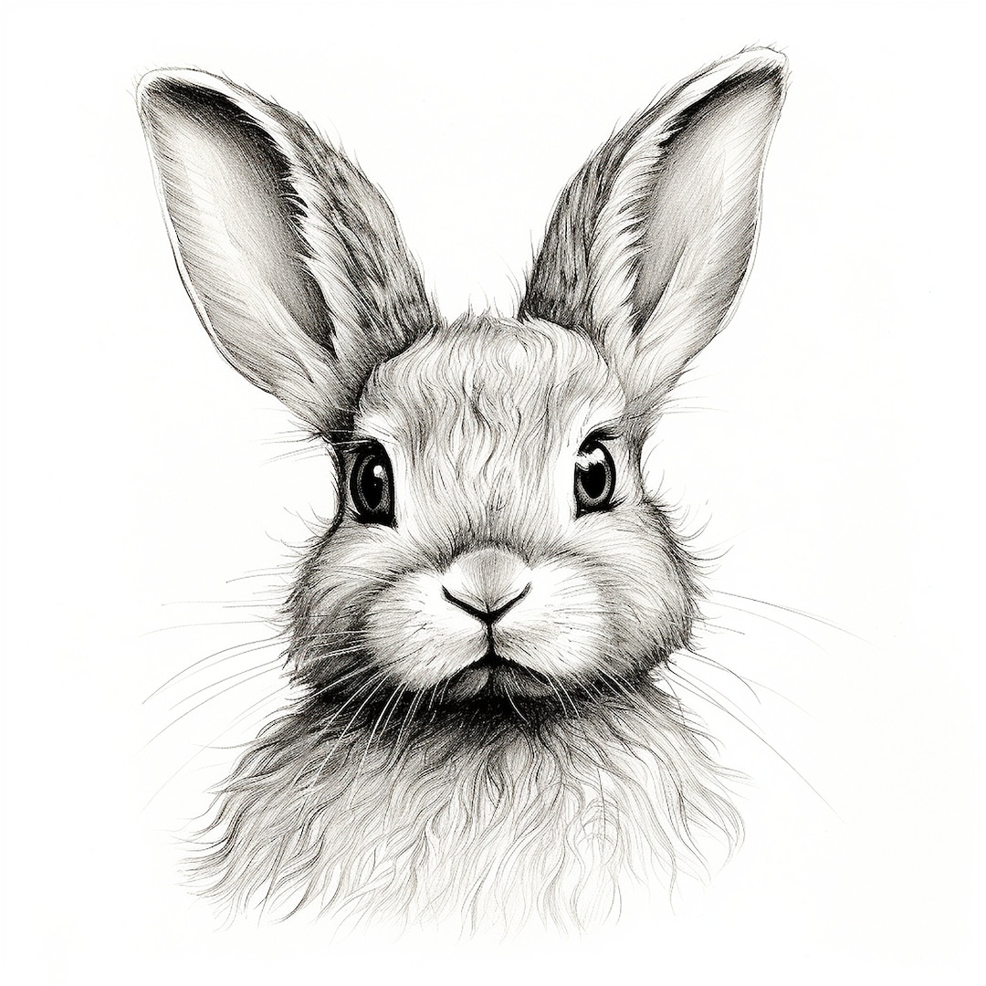 Rabbit Fine Line Wildlife Portrait, Printable Realistic Bunny ...