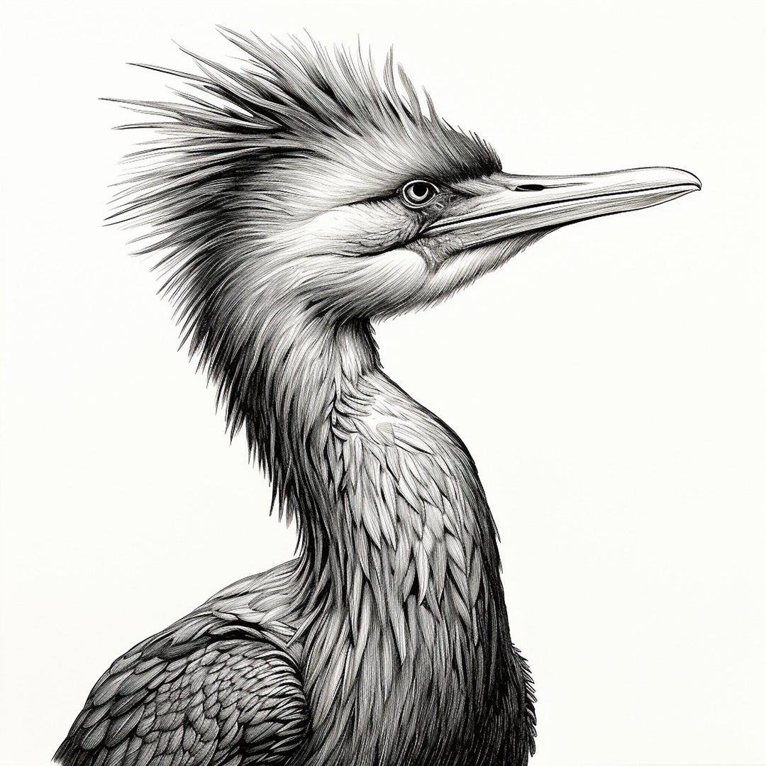 Cormorant Portrait Illustration: Fine Line Art, Wildlife Bird Design ...