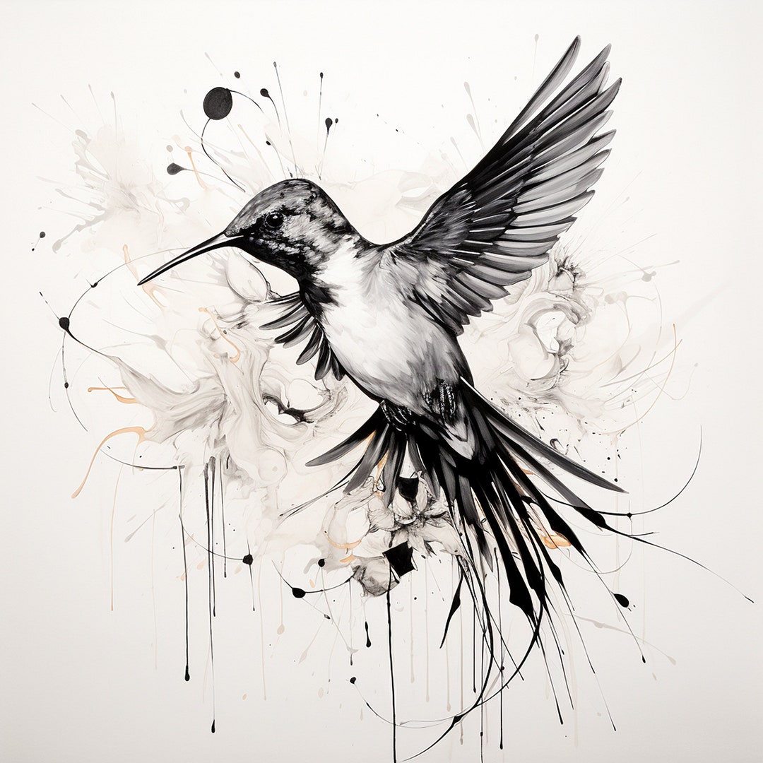 Hummingbird Abstract Illustration: Wild Bird Decal, Stencil, Logo ...
