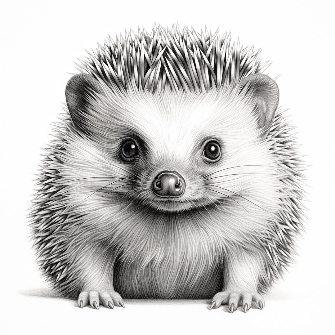 Hedgehog Fine Line Pencil Drawing, Printable Commercial Wildlife Animal ...