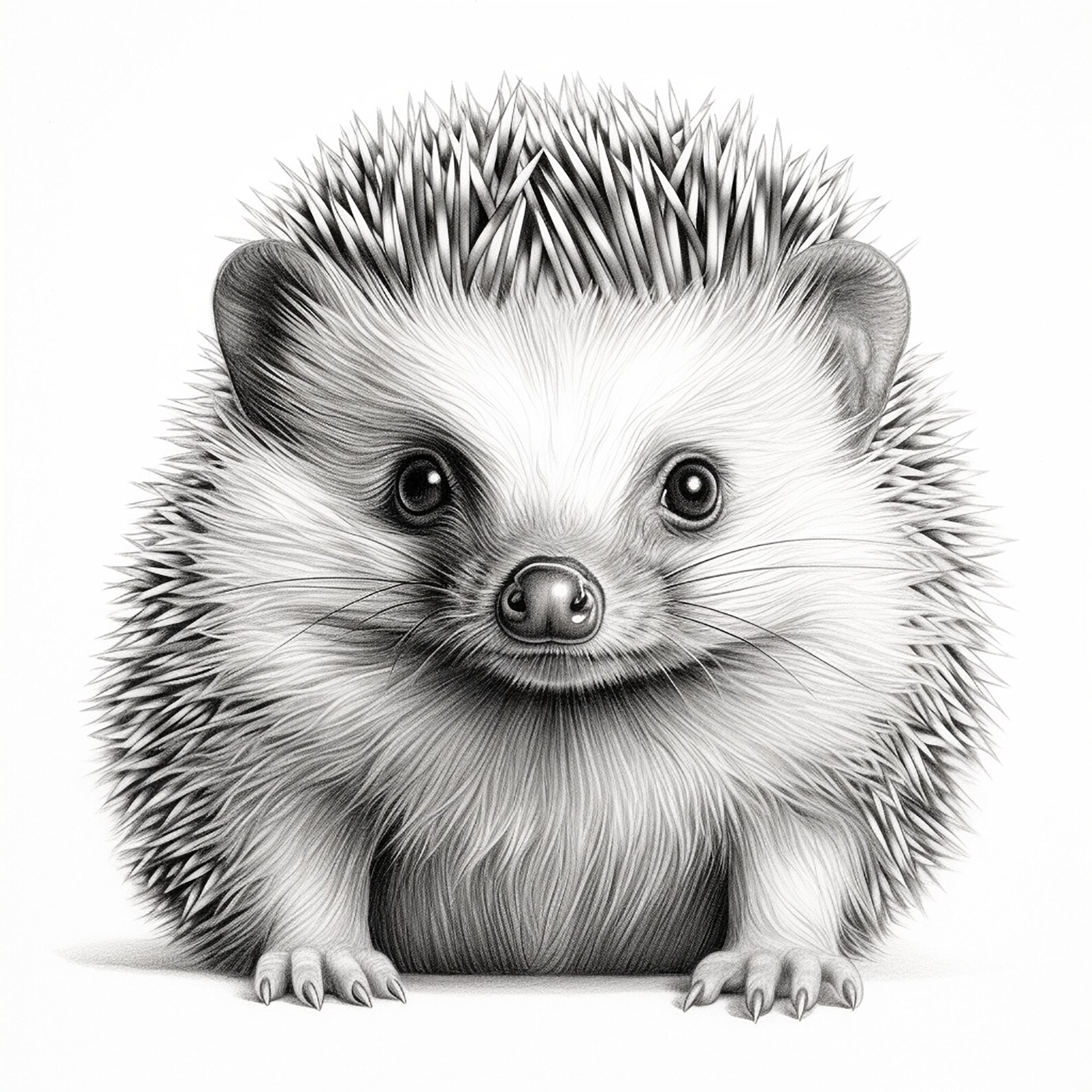 Hedgehog Fine Line Pencil Drawing, Printable Commercial Wildlife Animal Pet Portrait for Sticker ...