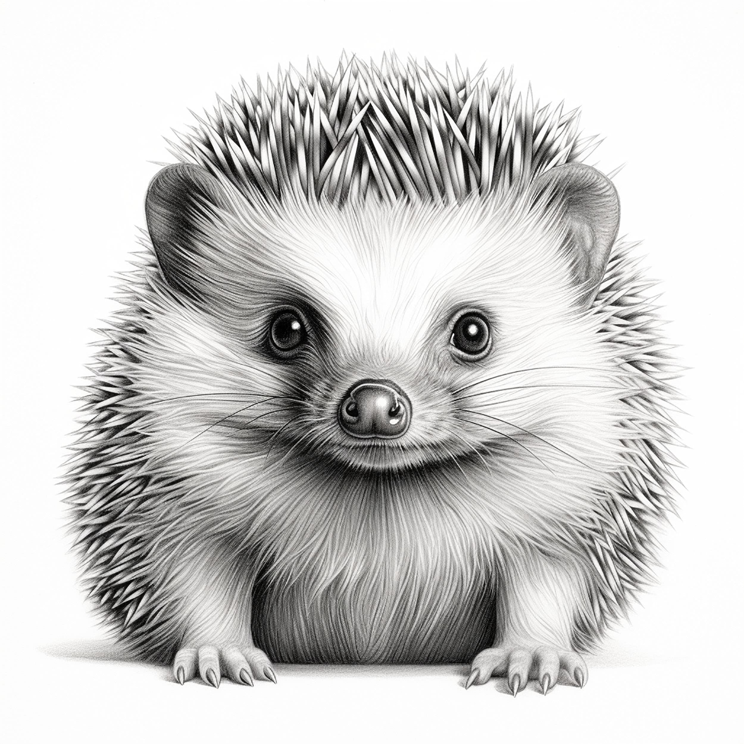 Hedgehog Fine Line Pencil Drawing, Printable Commercial Wildlife Animal ...