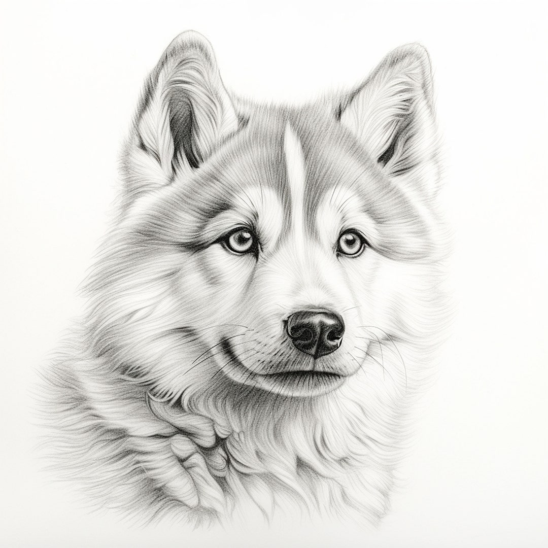 Akita Dog Fine Line Pencil Drawing: Commercial Pet Portrait (digital ...