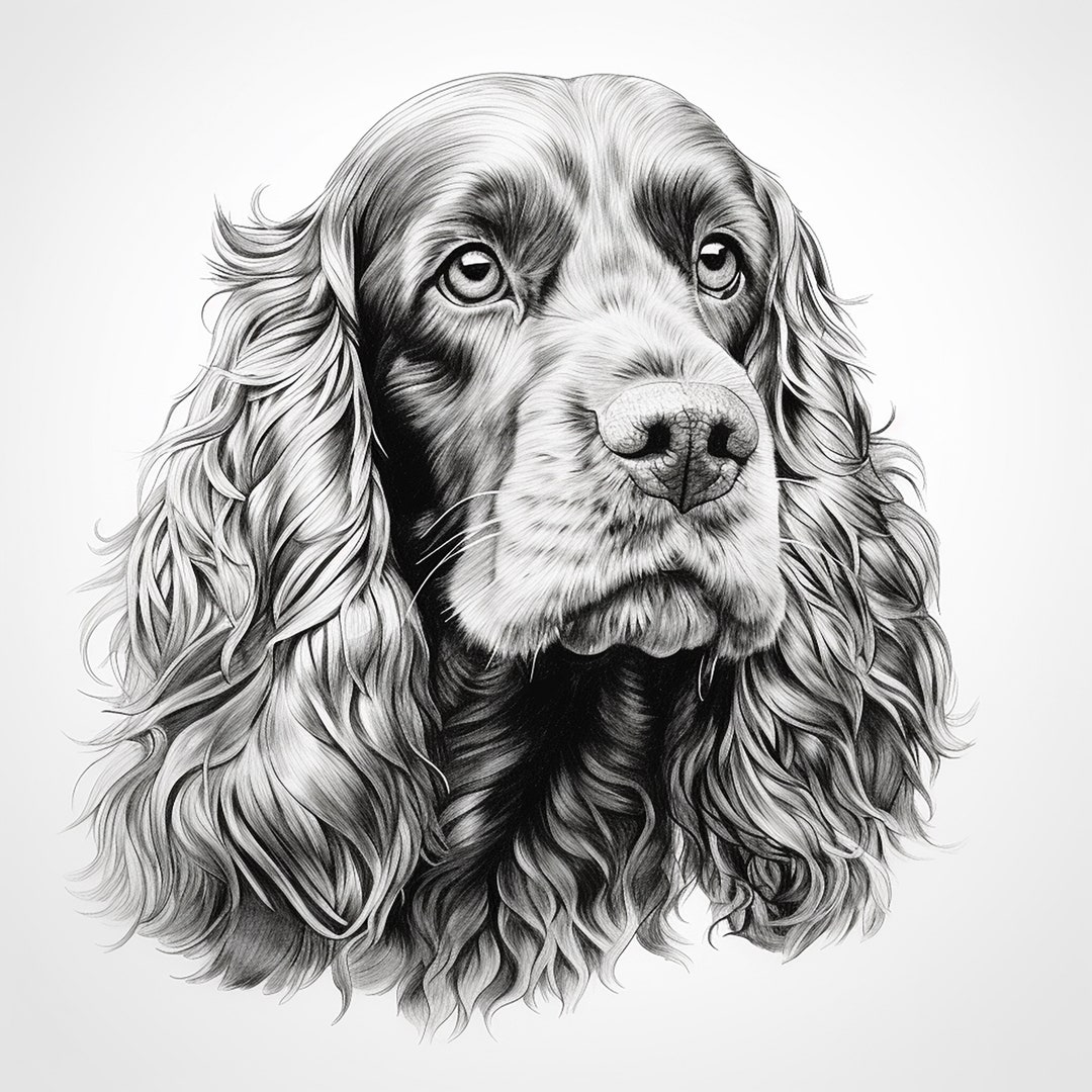 Cocker Spaniel Fine Line Portrait: DIY Sticker, Stencil, Logo (digital ...
