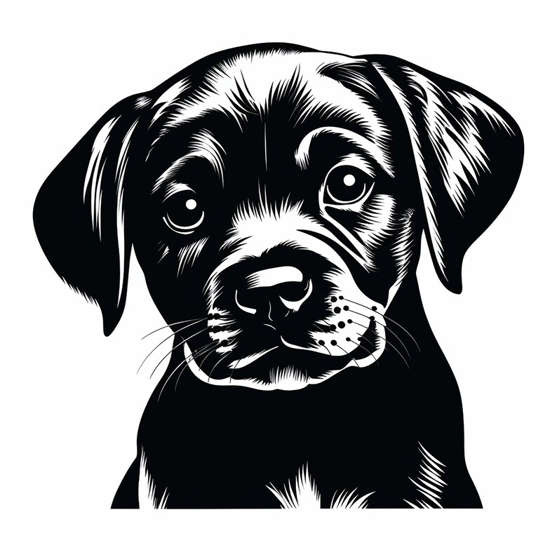 Puppy Portrait Clip Art: Black Line Dog Illustration (digital Download ...