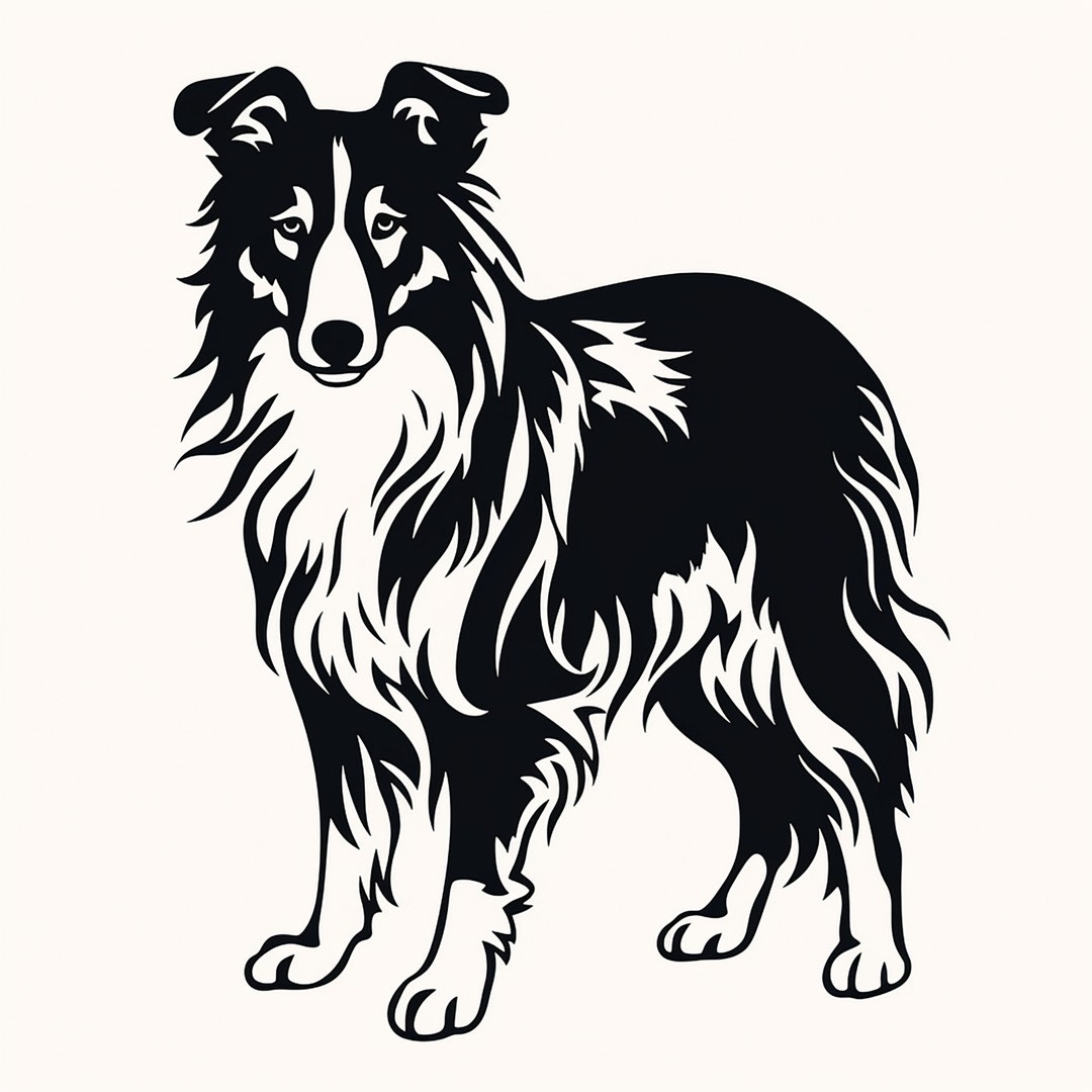 Collie Solid Black Line Stencil, Printable Pet Portrait Image for Dog ...