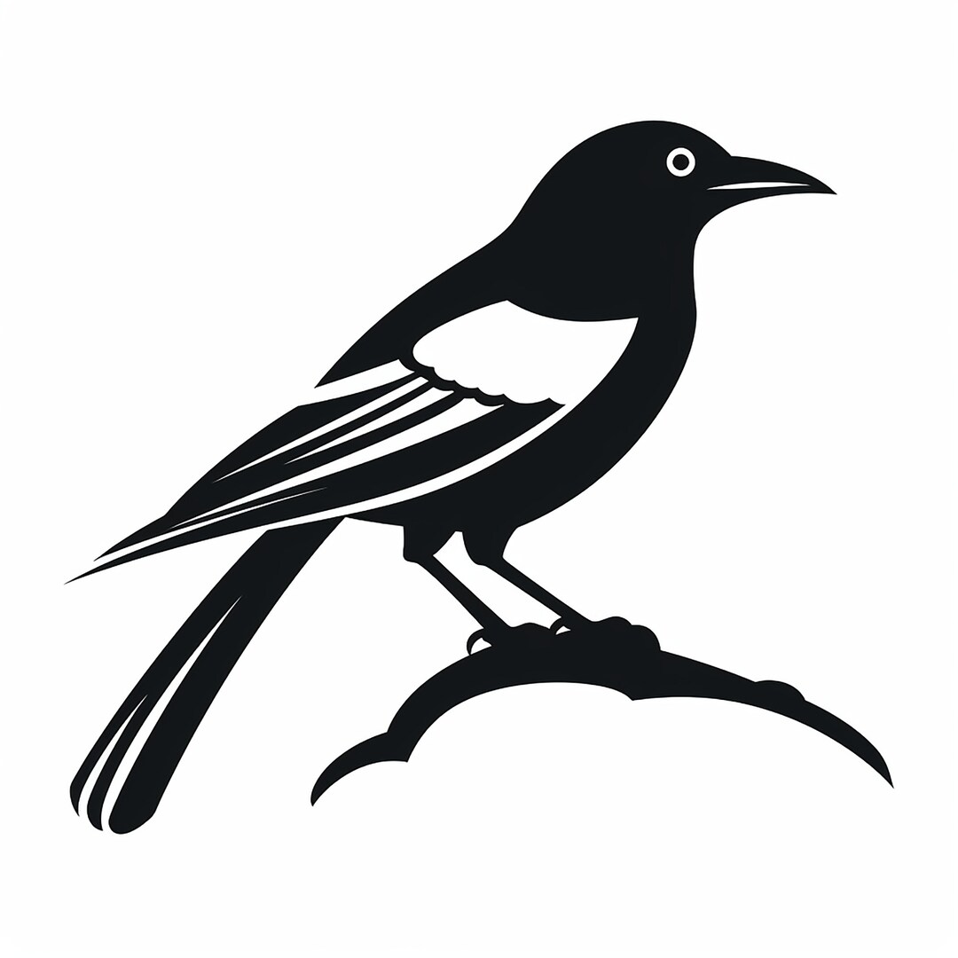 Magpie Clip Art Illustration, Black Line Wildlife Bird Decal for ...