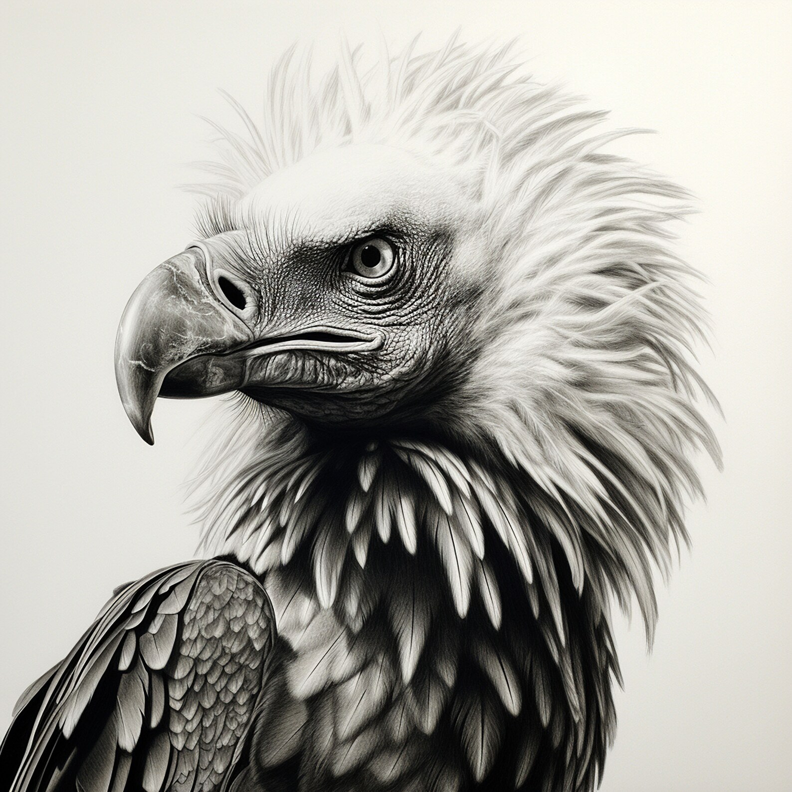 Vulture Fine Line Bird Portrait, Realistic Printable Wild Bird Image ...