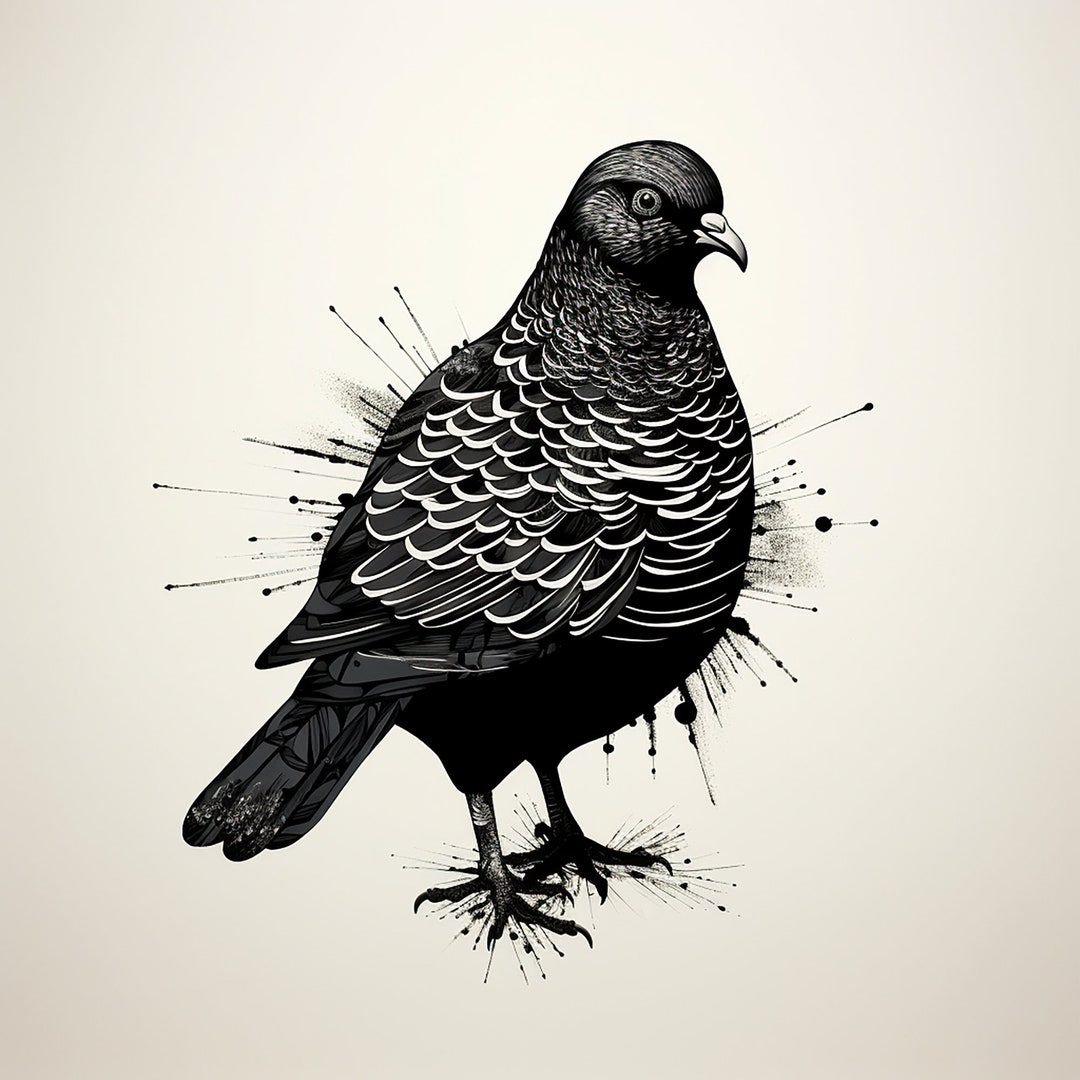 Abstract Pigeon Ink Splatter Illustration: Wildlife Bird Tattoo Stencil ...