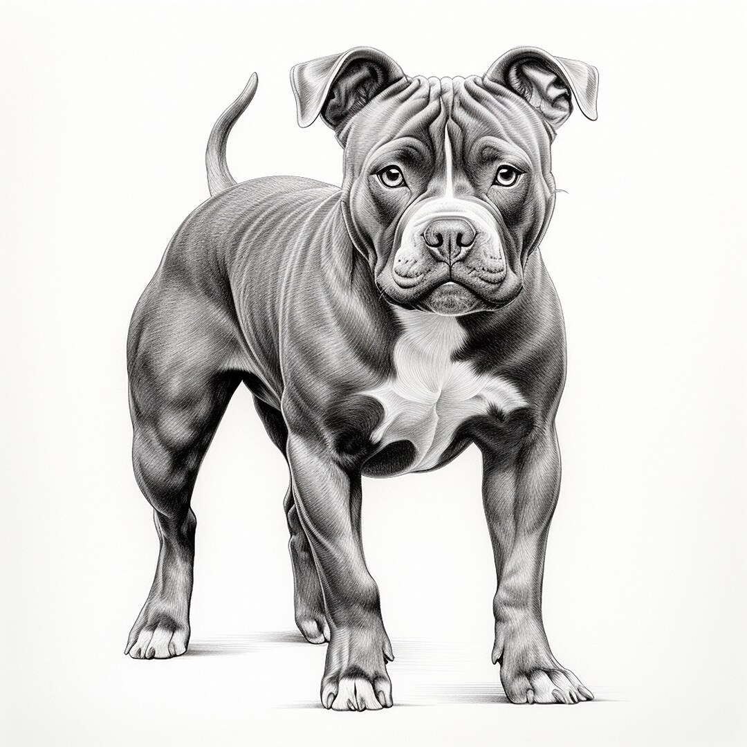 Staffordshire Terrier Fine Line Art: Printable Staffy Dog Image ...