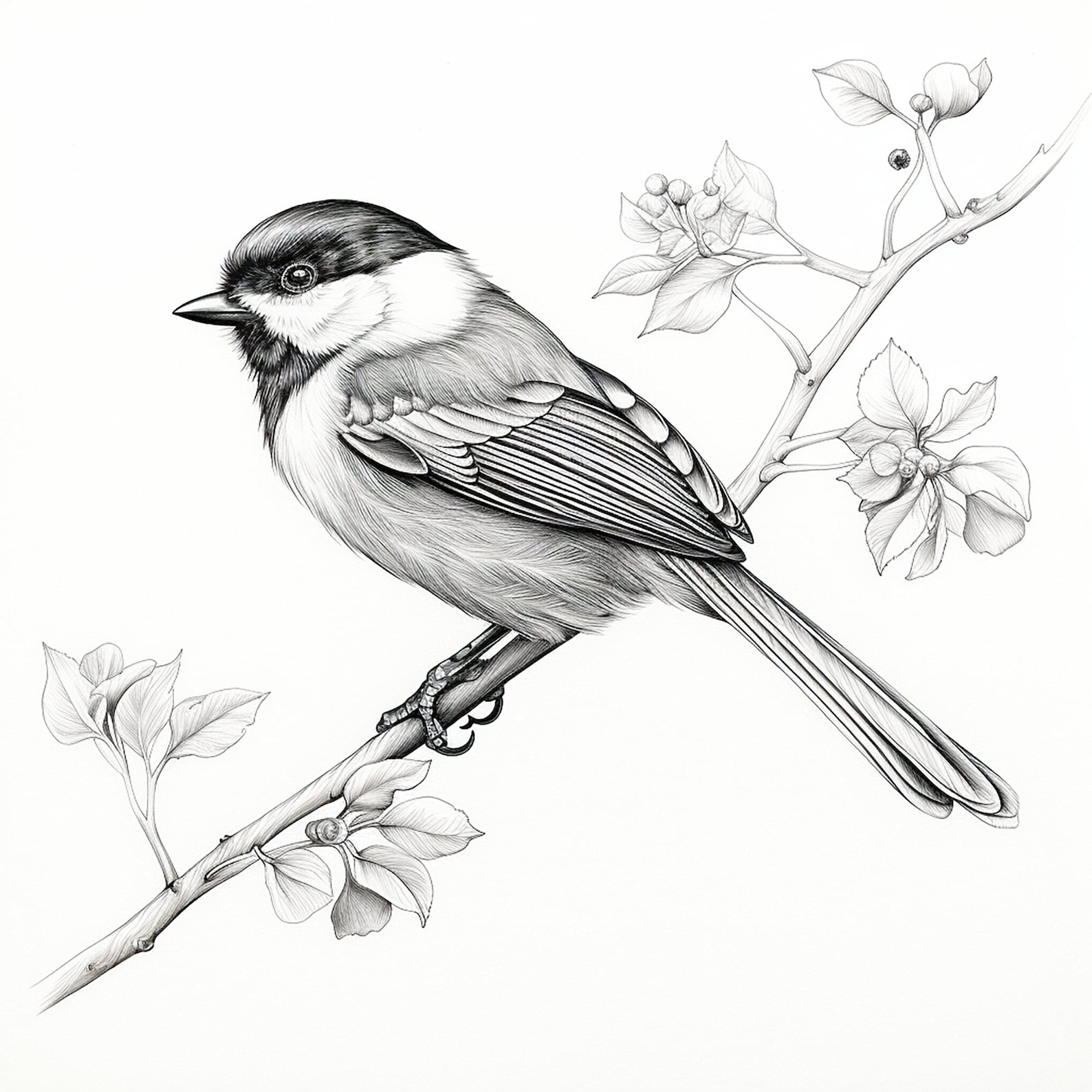 Chickadee Black Line Art: Printable Bird Illustration (PNG, JPEG ...