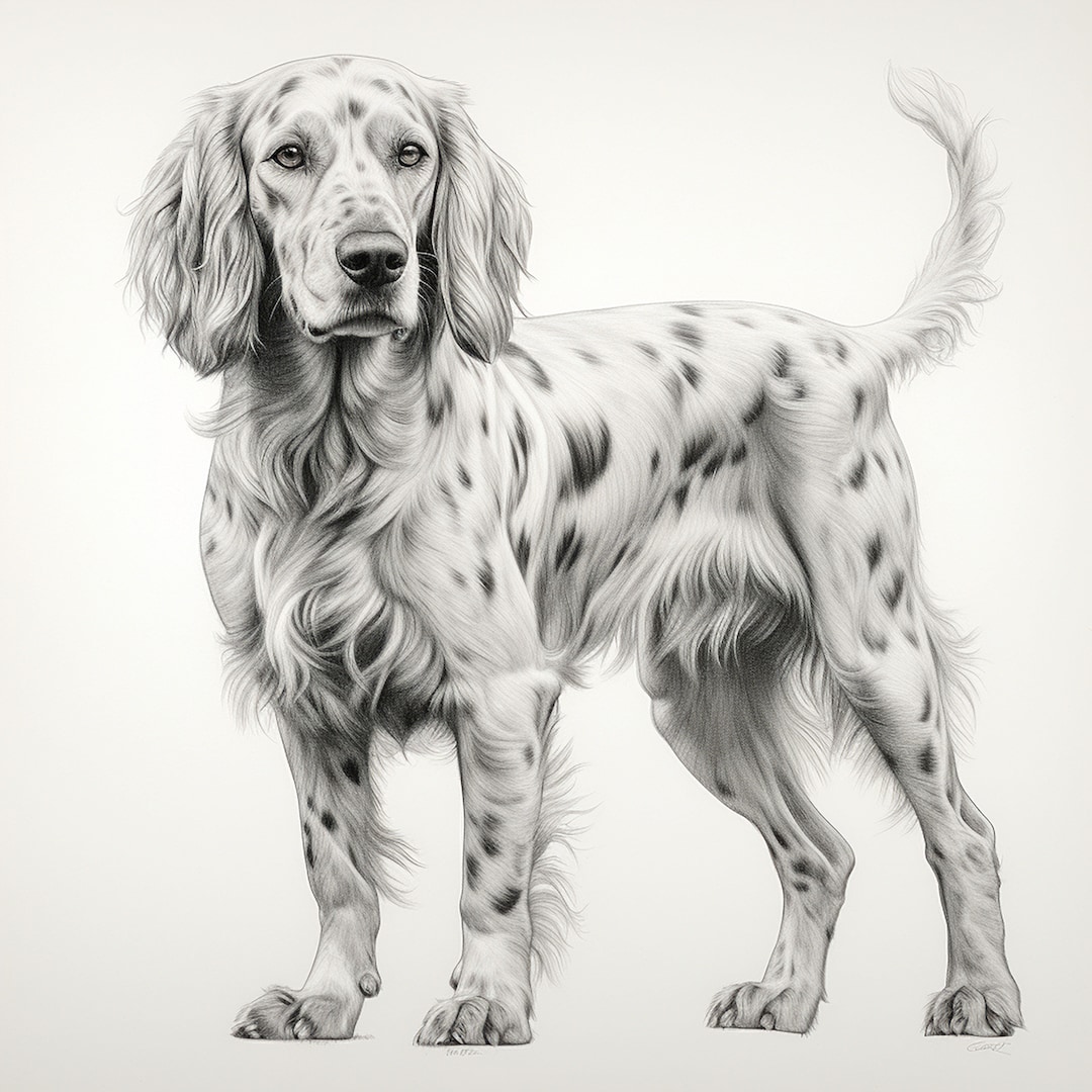 English Setter Fine Line Art Print: Dog Portrait, Sticker, Logo ...