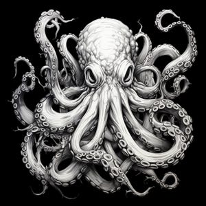 Octopus Fine Line Art Illustration: Printable Stencil, Logo, Decor ...