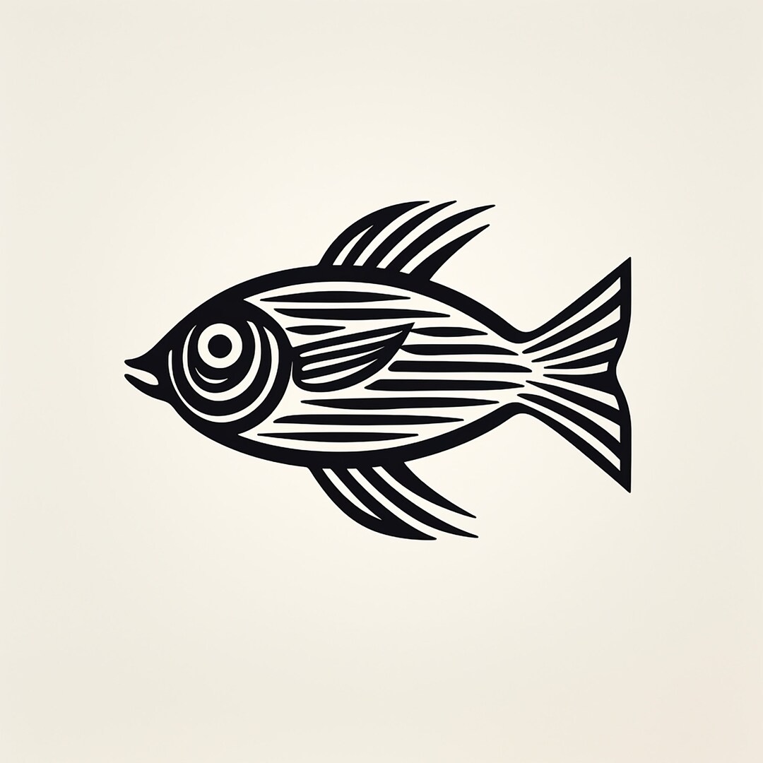 Minimalist Solid Black Line Fish Clip Art, Printable Simple Ocean ...
