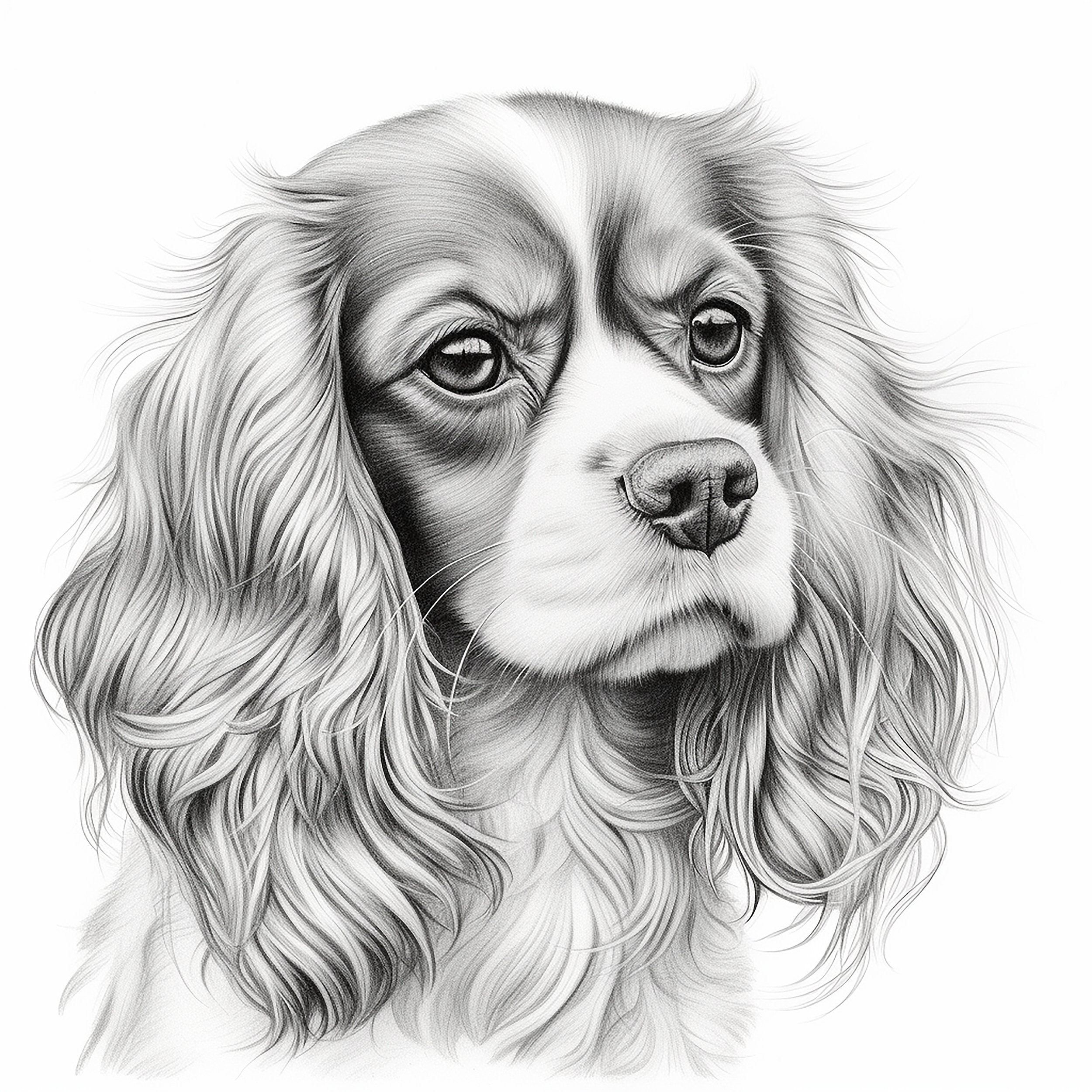 Cavalier King Charles Spaniel Pet Portrait, Printable Dog Fine Line ...
