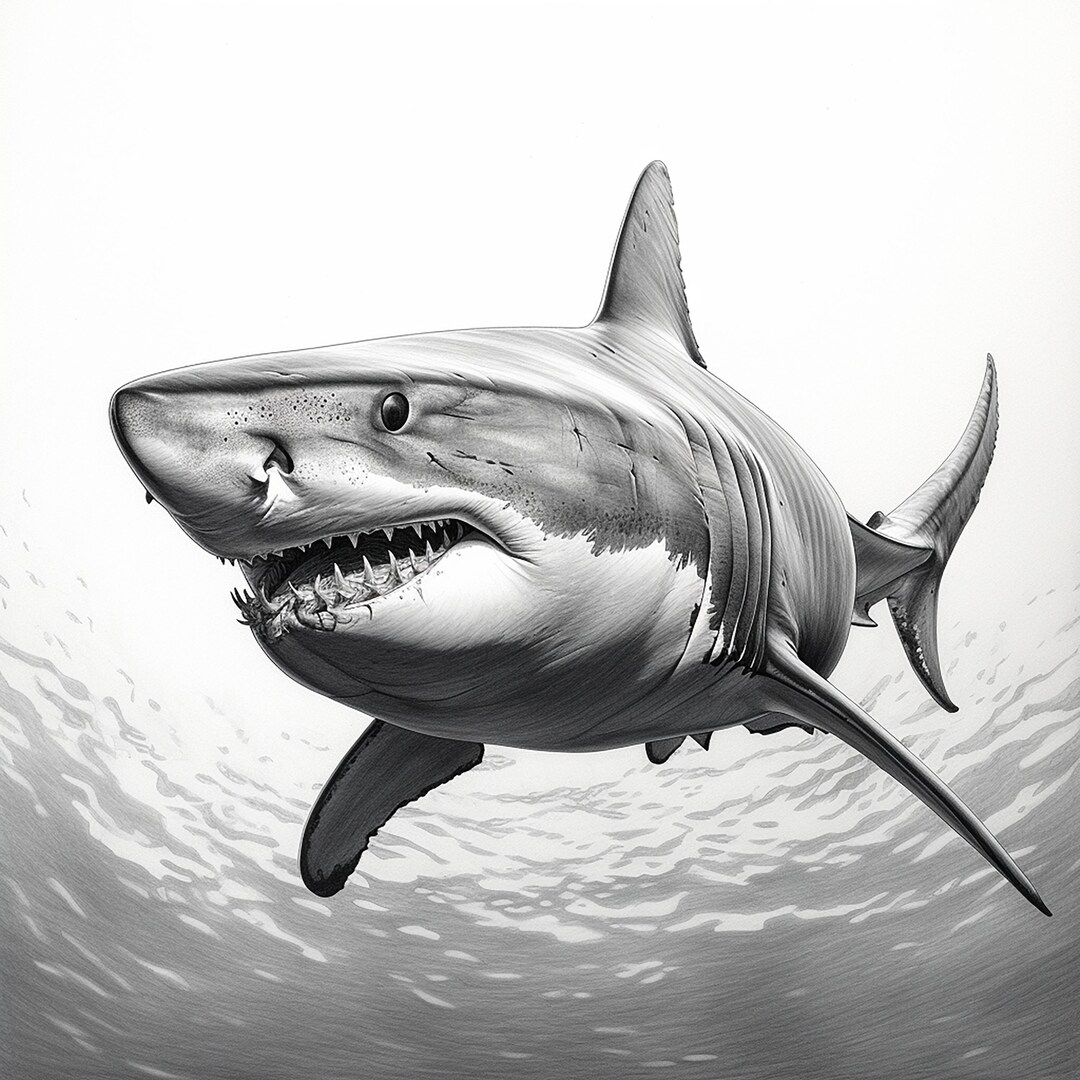 Great White Shark Wildlife Portrait, Printable Realistic Ocean Animal ...