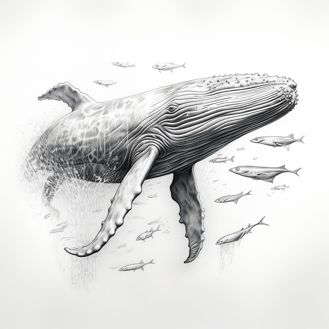 Humpback Whale Pencil Drawing: Ocean Animal Portrait (digital Download ...
