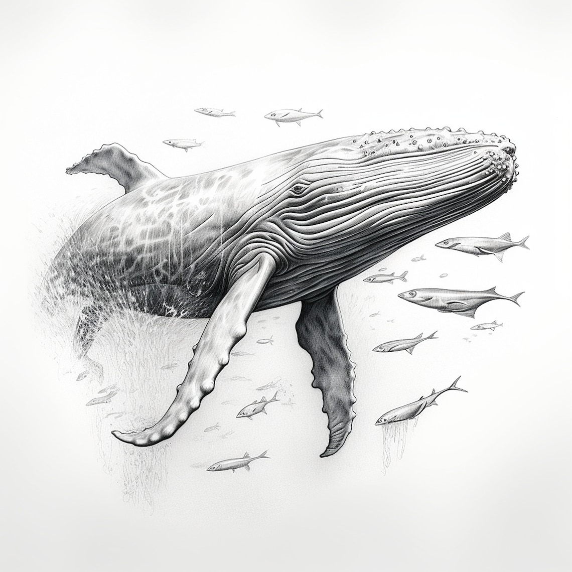 Humpback Whale Fine Line Pencil Drawing Printable Ocean - Etsy