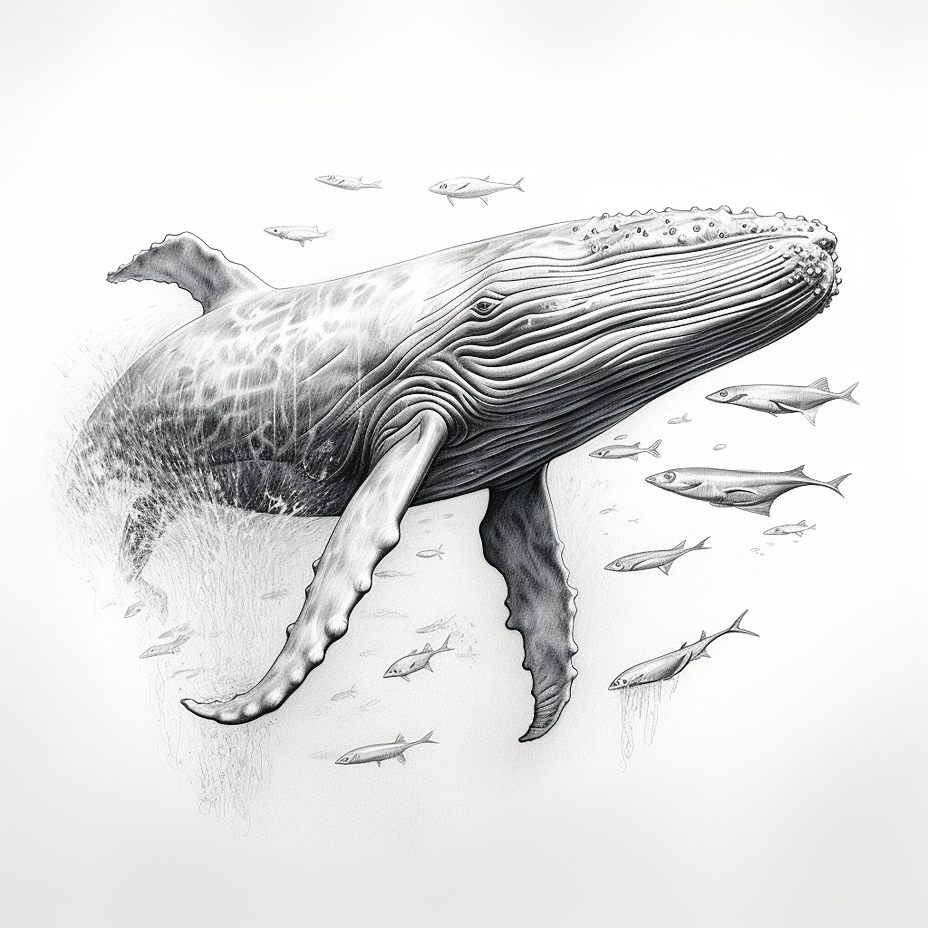 Humpback Whale Fine Line Pencil Drawing Printable Ocean - Etsy