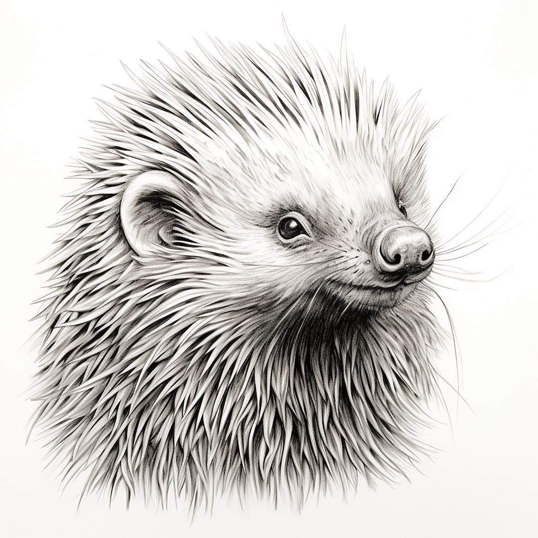 Realistic Porcupine Wildlife Portrait, Cute Fine Line Drawing ...