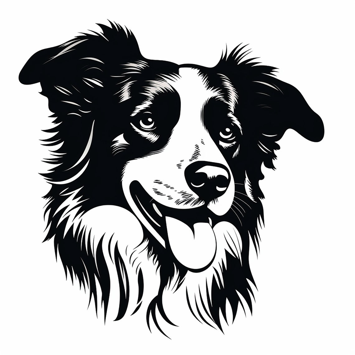 Border Collie Clip Art Illustration, Black Line Dog Outline, Printable ...