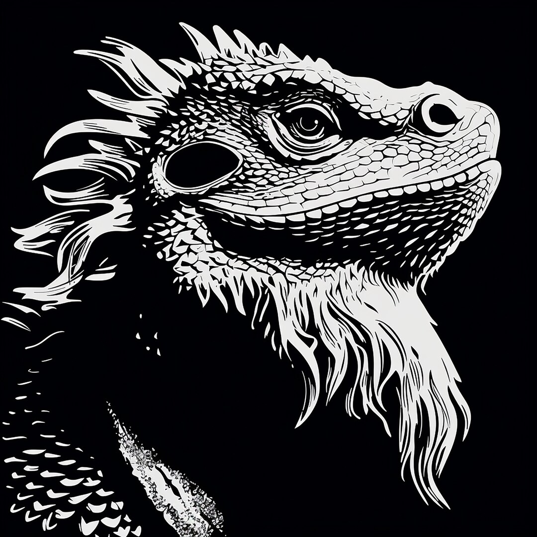 Bearded Dragon Black Line Art: Commercial Lizard Graphic (digital ...