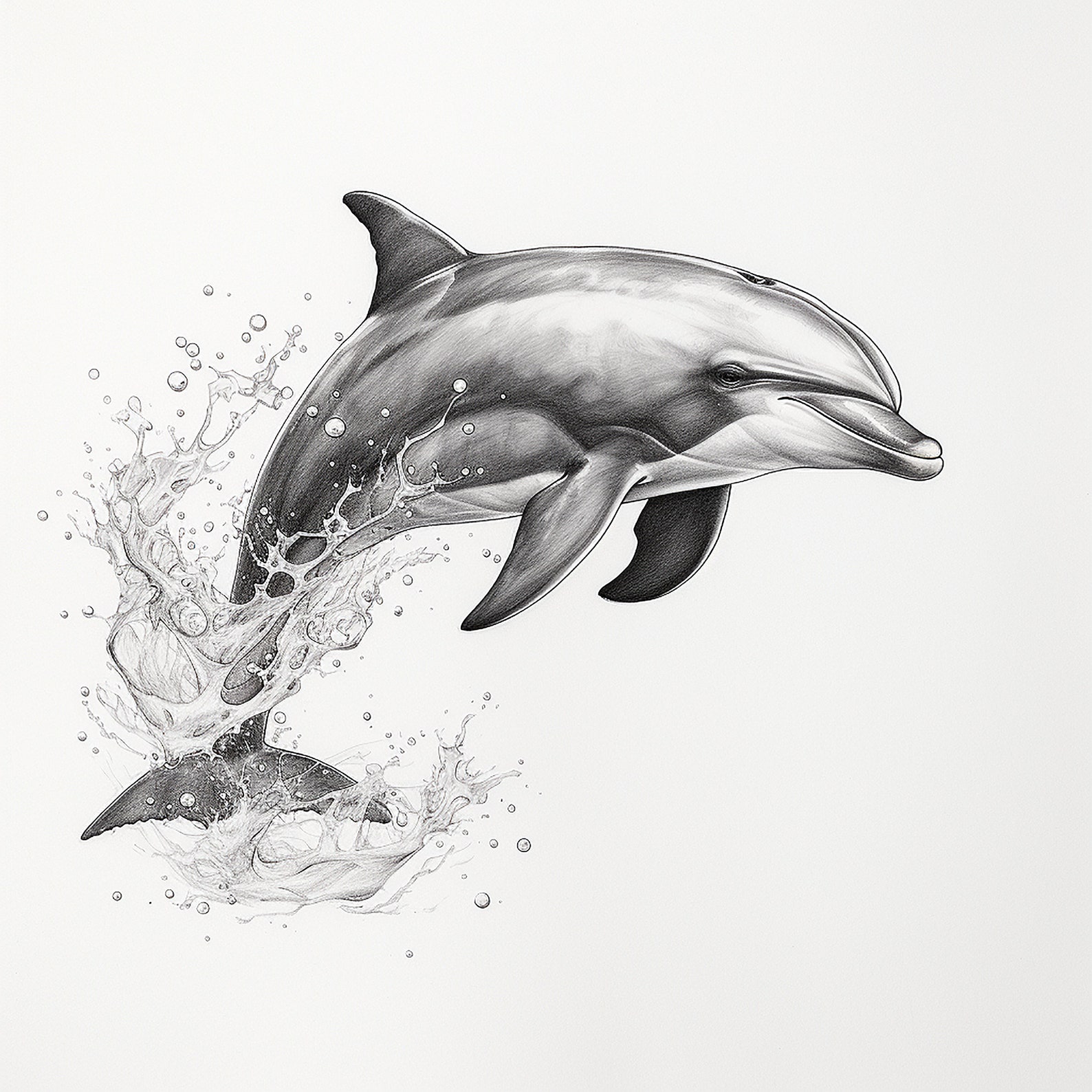 Dolphin Fine Line Portrait, Water and Ocean Animal Clip Art, Realistic ...