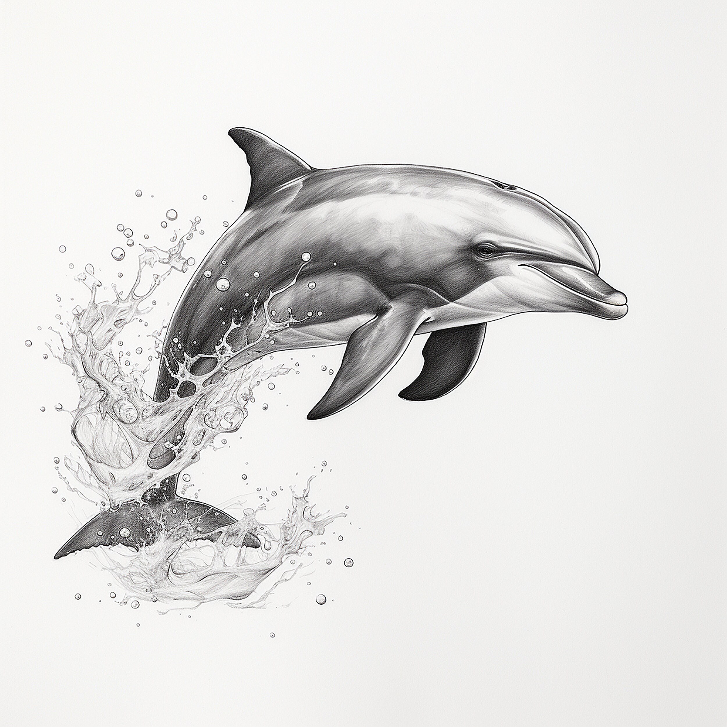 Dolphin Fine Line Portrait, Water and Ocean Animal Clip Art, Realistic ...