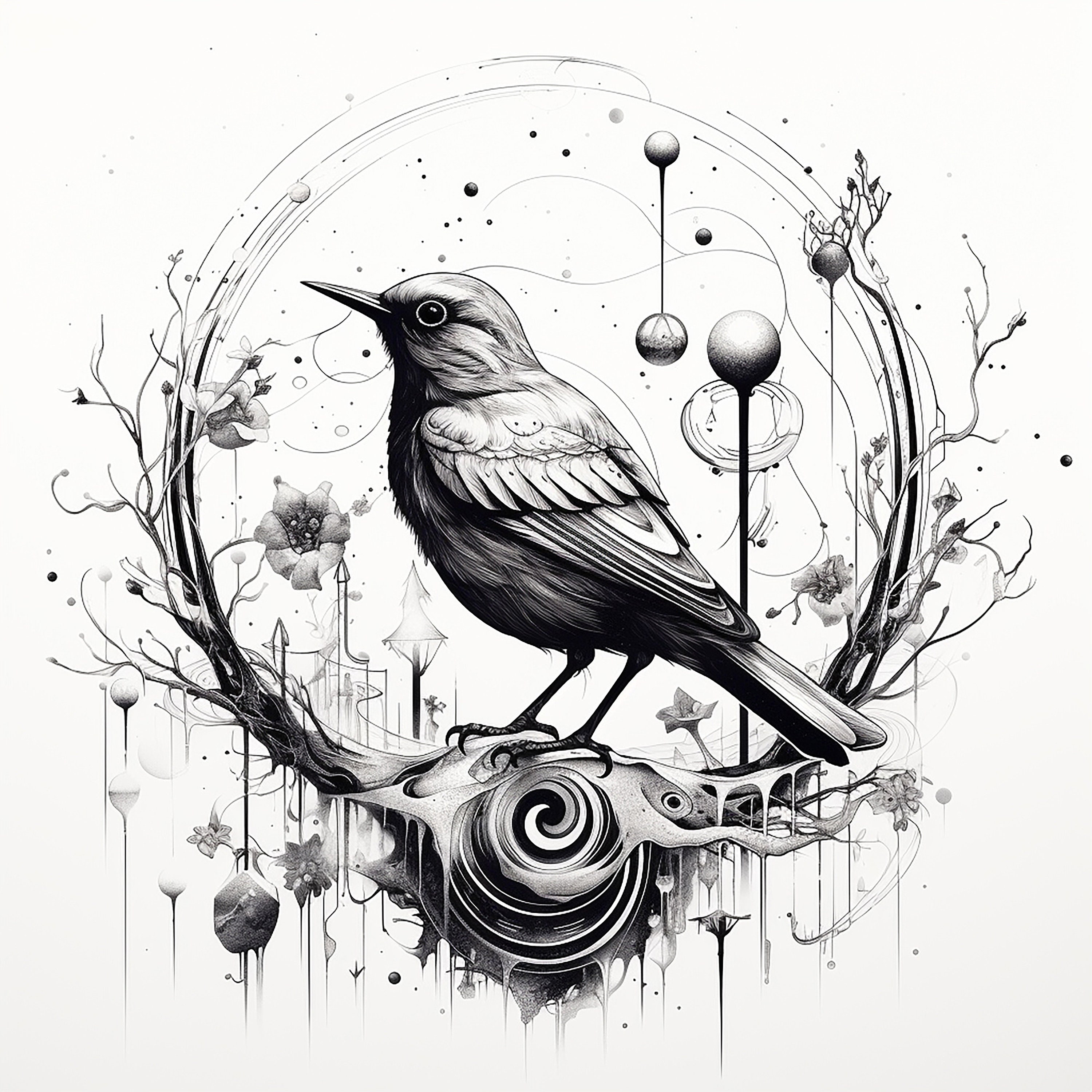 Perched Abstract Bird Image, Printable Wildlife Animal Illustration ...